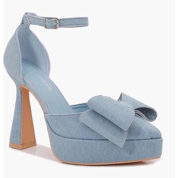 Bernerss | Shoes | Nwt Berness Octavia Bow Platform Denim Heels Elevate Your Style To New ...
